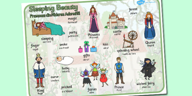 Sleeping Beauty Word Mat Romanian Translation Teacher Made