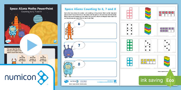 👉 Numicon Shapes Space Aliens Counting to 6, 7 & 8 Maths Pack