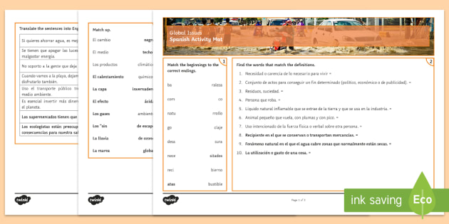 Global Issues Activity Mat Spanish