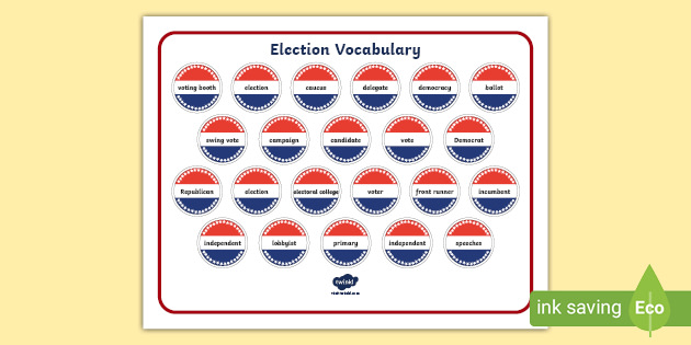 Presidential Election Vocabulary Word Mat