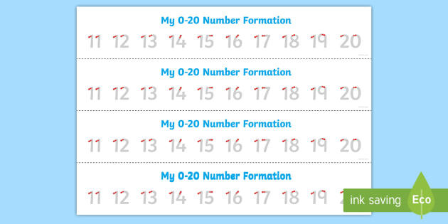 FREE! - Number Formation Strips 11 to 20 (teacher made)