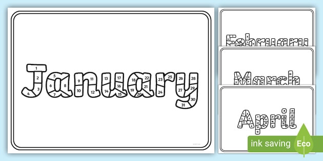 2022 Colour-In Calendar Months Activity Sheet