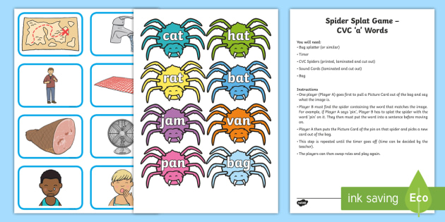Spider Splat CVC 'a' Words Game (teacher made)