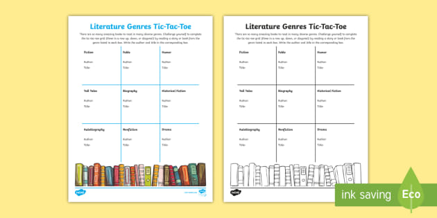 Literature Genres Tic-Tac-Toe Reading Record (teacher made)