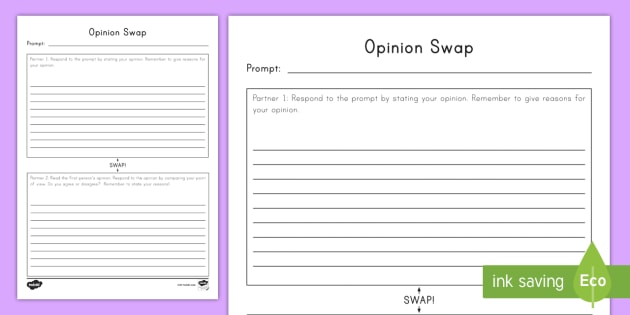 Opinion Swap: Writing Prompt Activity
