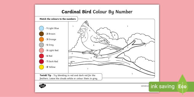 FREE! - Cardinal Bird Colour by Number (teacher made)