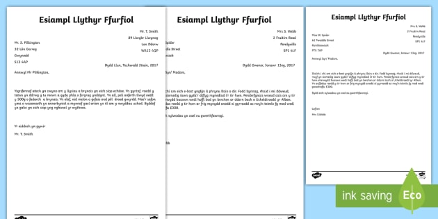 Samplau Llythyr Ffurfiol Cymorth (teacher made)