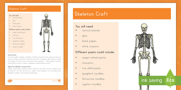 Skeleton Craft Instructions - Halloween, Noodles, Human Body