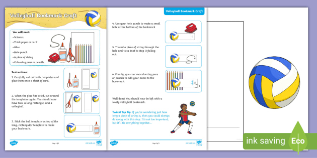 FREE! - Volleyball Bookmark Craft Activity (teacher made)