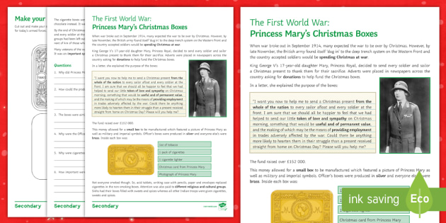 First World War Christmas Boxes Worksheet / Worksheet