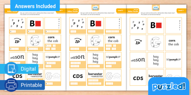 Fun Harvest Rebus Puzzle Cards - Twinkl - Kids Puzzles