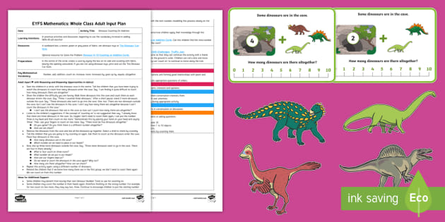 EYFS Maths: Dinosaur Counting On Addition Whole Class Adult Input Plan and