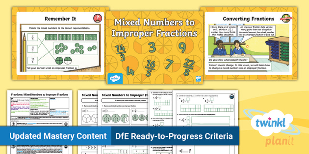 👉 Year 4 Mixed Numbers to Improper Fractions PlanIt Maths