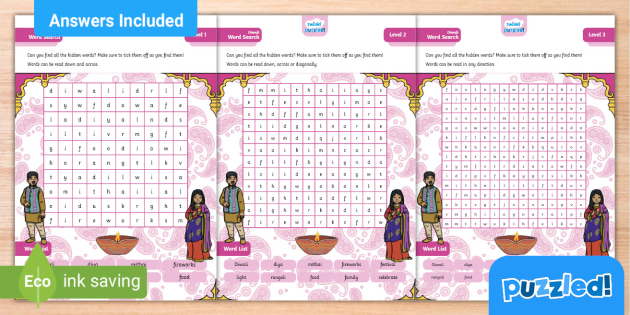 Fun Diwali Word Search Puzzle Pack - Twinkl Puzzled