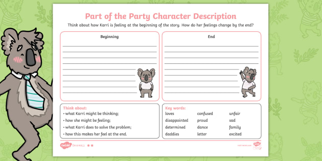 Part of the Party Character Description Differentiated Worksheets