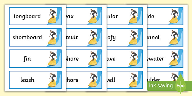 Surfing in New Zealand Word Cards (teacher made)