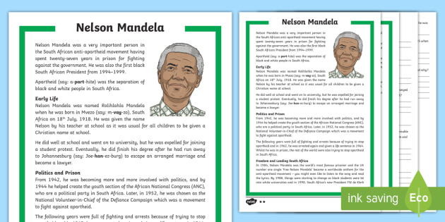 KS2 Nelson Mandela Differentiated Reading Comprehension Activity