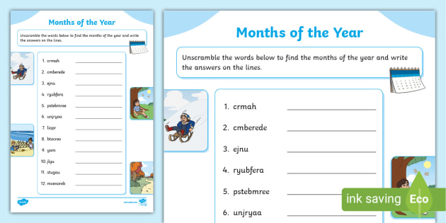 👉 Months of the Year Word Unscramble | KS1 Maths