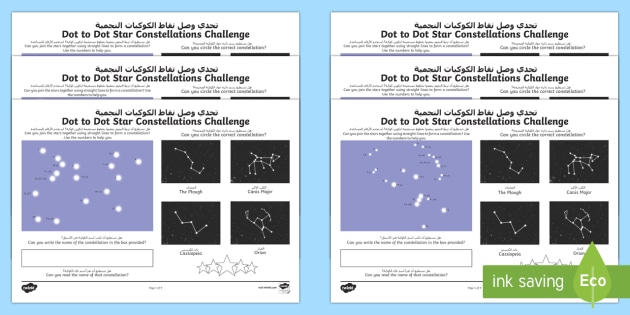 Constellations Using Arabic Numbers Dot to Dot Worksheet / Worksheet