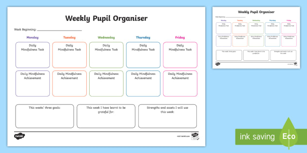 KS2 Weekly Pupil Mindfulness Organiser Worksheet / Worksheet