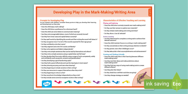 EYFS Mark-Making/Writing Area Reception Next Steps Poster