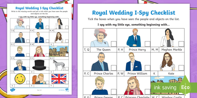 KS1 Royal Wedding I-Spy Checklist (creat de profesori)