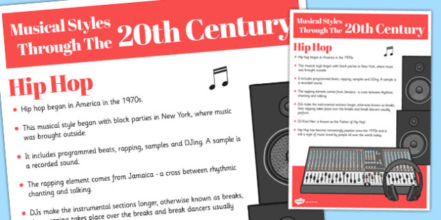 Musical Styles Through the 20th Century: Hip Hop Information Poster