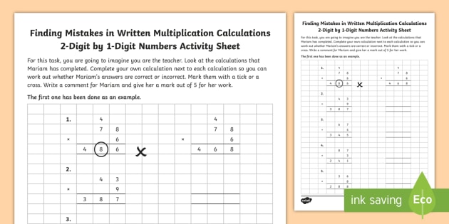 Finding Mistakes in 2-Digit by 1-Digit Multiplication Calculations ...