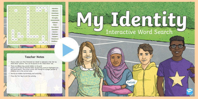My Identity Interactive Word Search (teacher made)