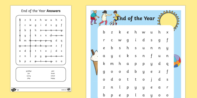End of Year Differentiated Word Search (teacher made)