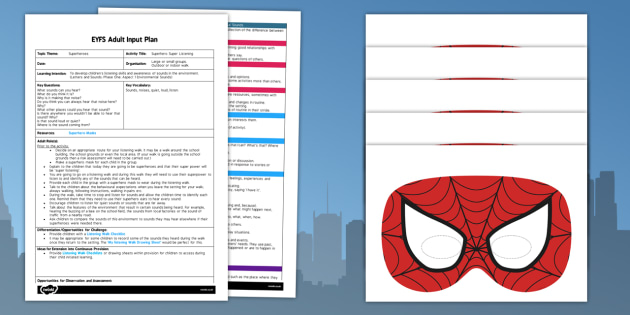 Superhero Super Listening EYFS Adult Input Plan - superhero