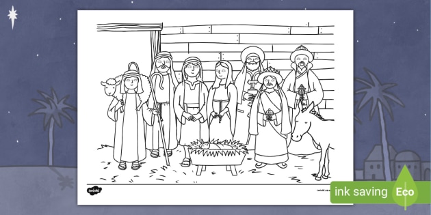 Colouring Page of the Christmas Story | Teaching Resources