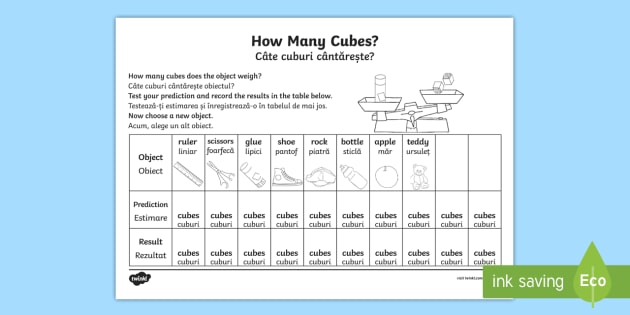 How Many Cubes Weight Worksheet / Worksheet English/Romanian