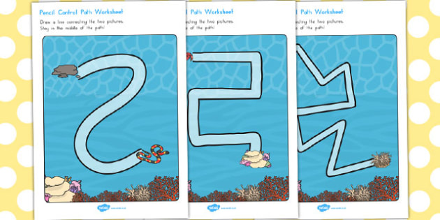 Great Barrier Reef Pencil Control Path Worksheets - australia