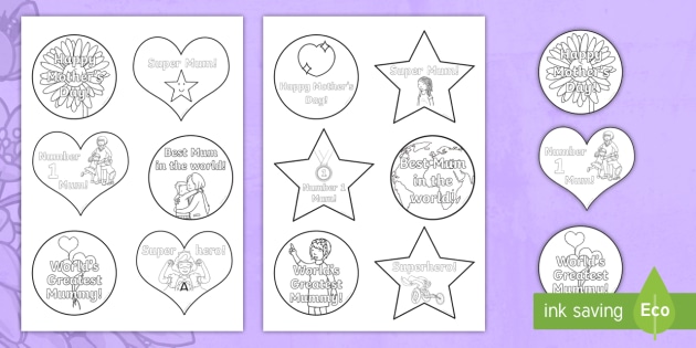 Mother's Day (and Mother Figures) Badges Colouring Activity