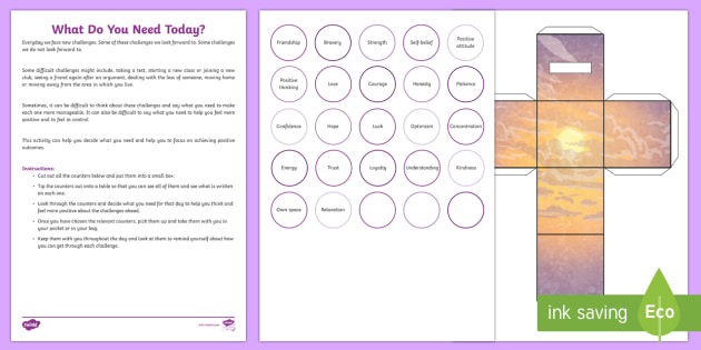 What Do You Need Today? Worksheet