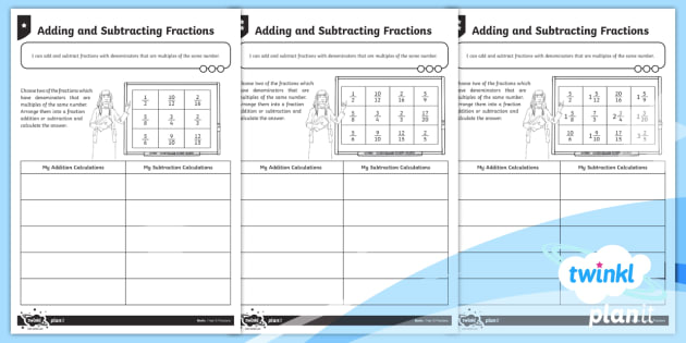 Planit Maths Y5 Fractions Add And Subtract Fractions Home Learning Tasks