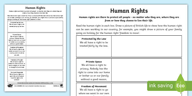 LKS2 Human Rights Activity Sheet - PSHE and Citizenship