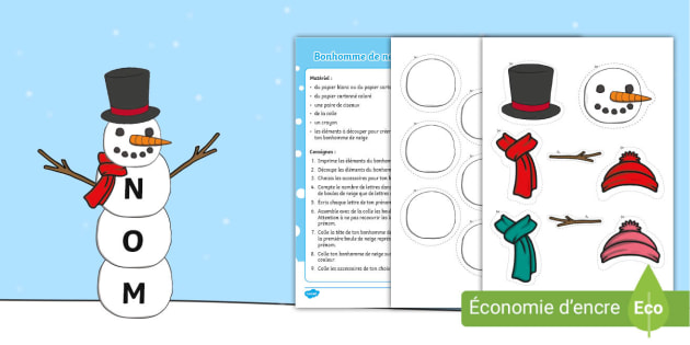 Activité manuelle : Bonhomme de neige avec prénom