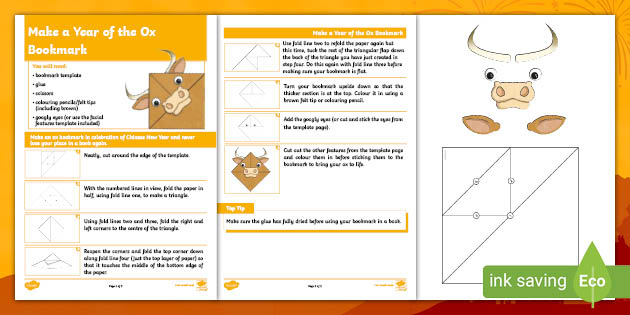 Year of the Ox Chinese New Year Bookmark Paper Craft