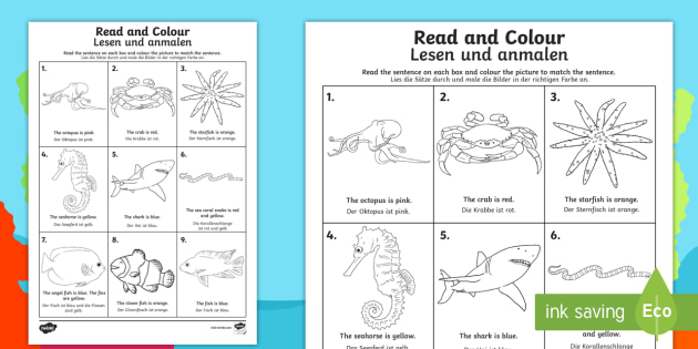 Under the Sea Read and Colour Worksheet English/German - EAL, German, Under