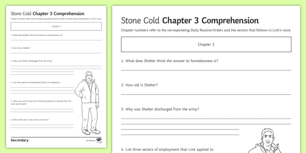 'Stone Cold' Chapter 3 Comprehension Worksheet / Worksheet