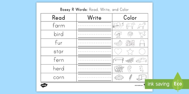 Bossy R Words: Read, Write, and Color Activity