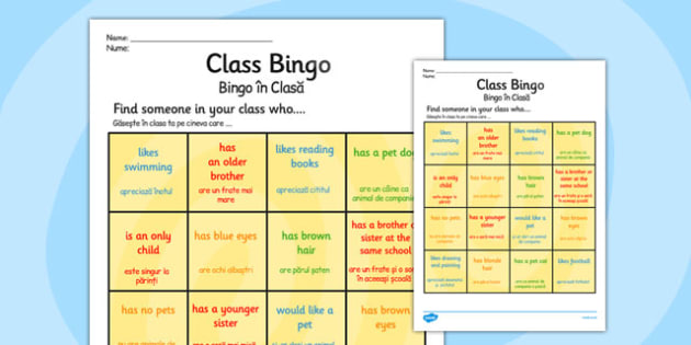 Class Welcome Transition Bingo Board Romanian Translation - romanian