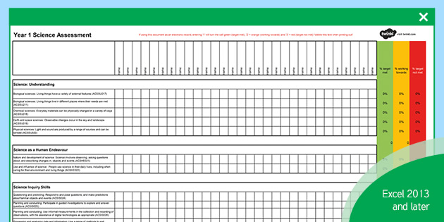 WA Curriculum Year 1 Science Assessment Tracker WA Curriculum Year 1 Science Assessment Tracker