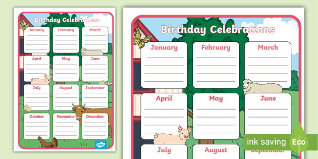 Farm Animals Birthday Chart (teacher made)