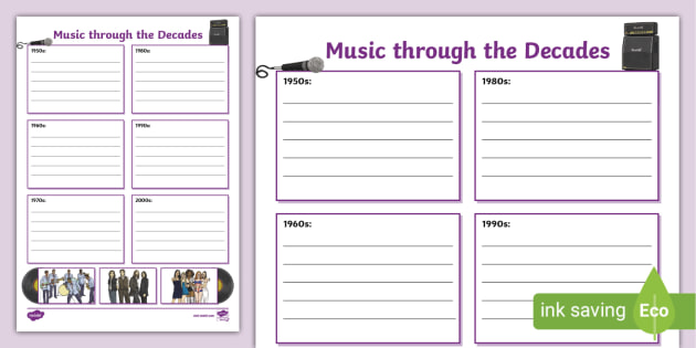 👉 Music Through The Decades Fact File Template