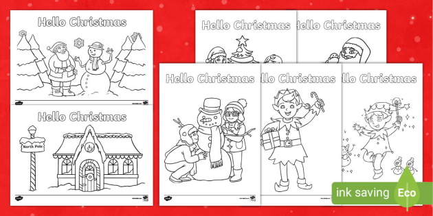 Hello Christmas Colouring Pages