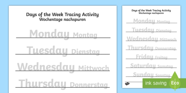 Days of the Week Tracing Activity English/German - Days of the Week Tracing
