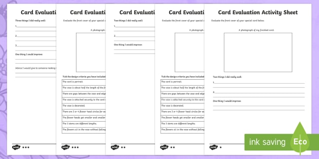 Mother's Day Card Evaluation Differentiated Worksheet / Worksheets